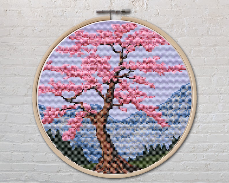 Cherry Blossom Cross Stitch Pattern, PDF, Sakura Tree, Nature. - Etsy