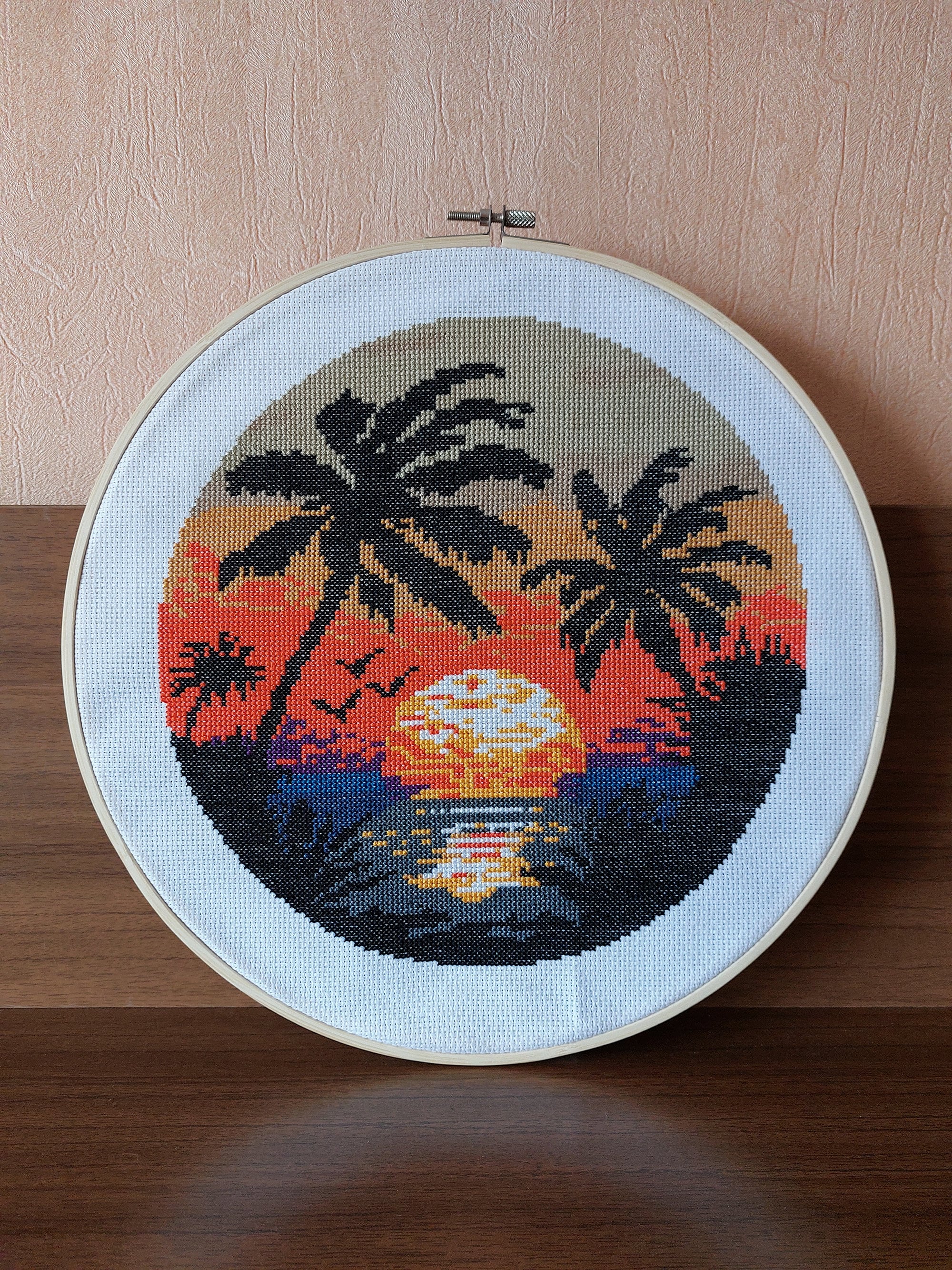 Tropical Sunset Cross Stitch Pattern PDF, Ocean, Palm Trees, Landscape ...