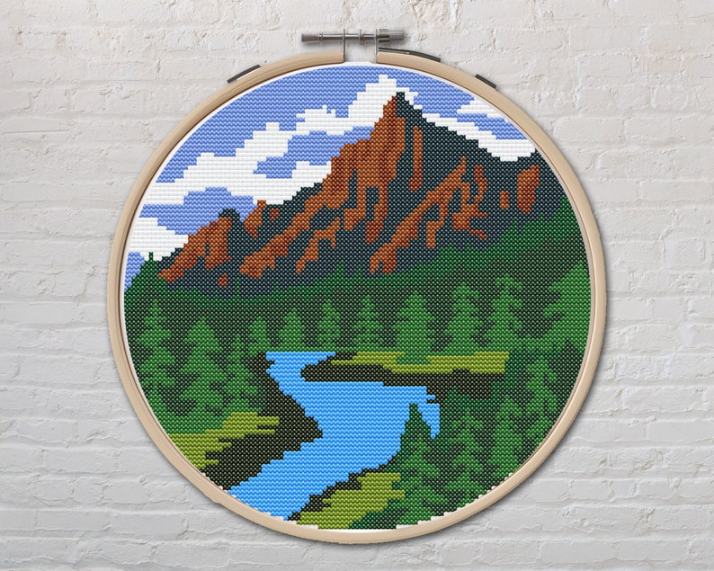 Landscape Cross Stitch Pattern PDF, Mountains, Nature. - Etsy