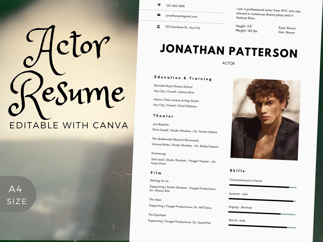 Actor Resume Actors Actor Resume Canva Actor Resume - Etsy Australia