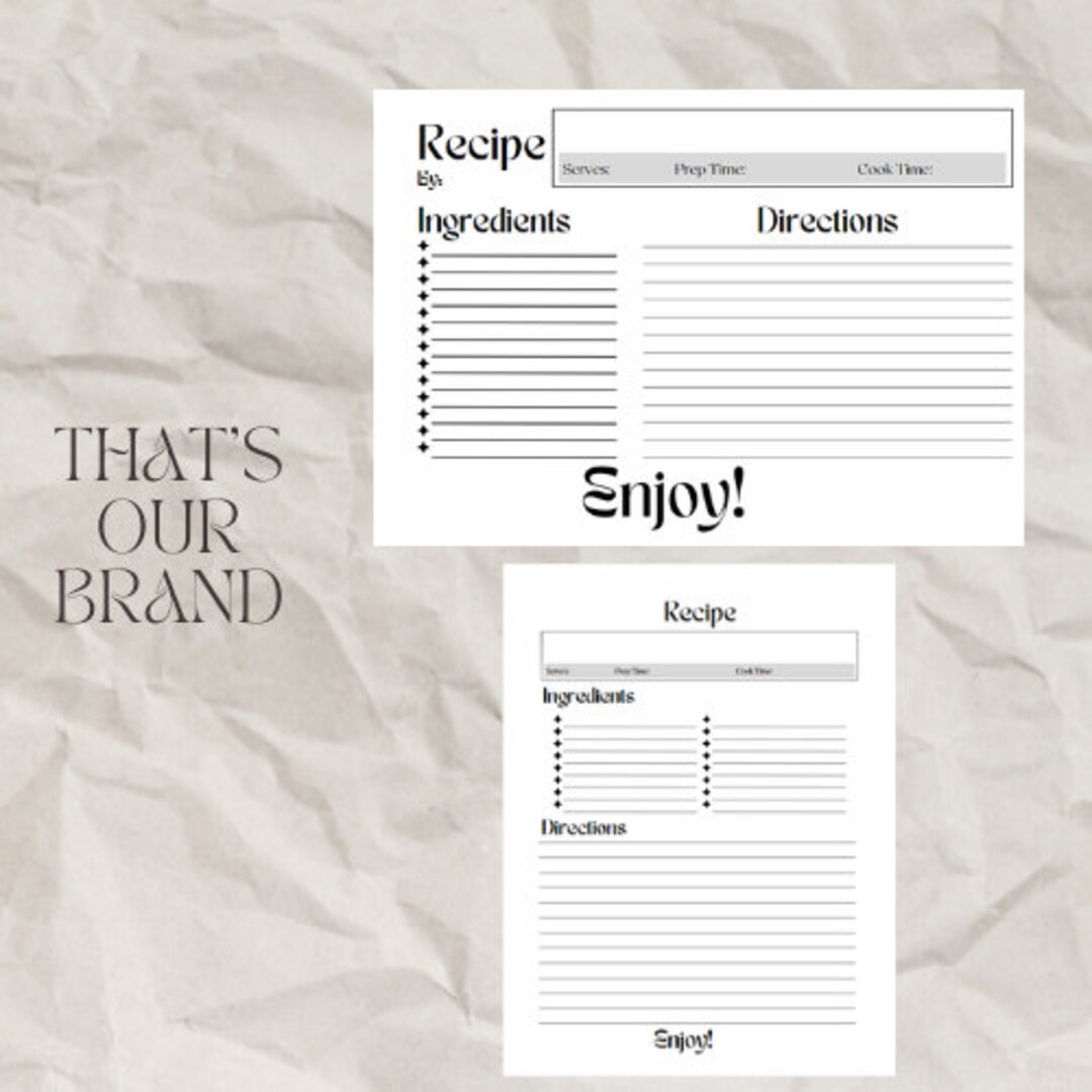 Printable Recipe Template 2 Styles - Etsy