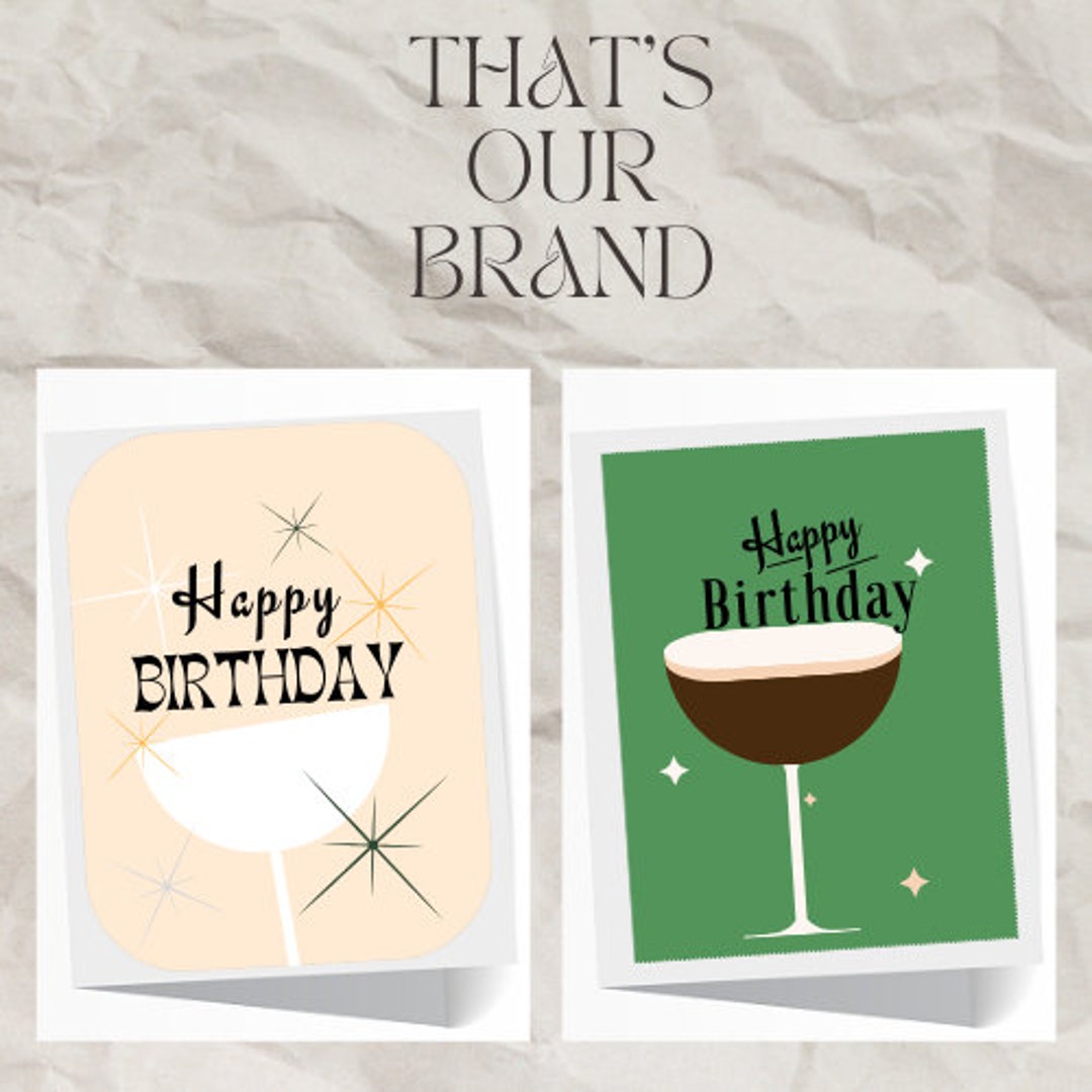 Printable Cocktail Happy Birthday Cards 2 Styles - Etsy