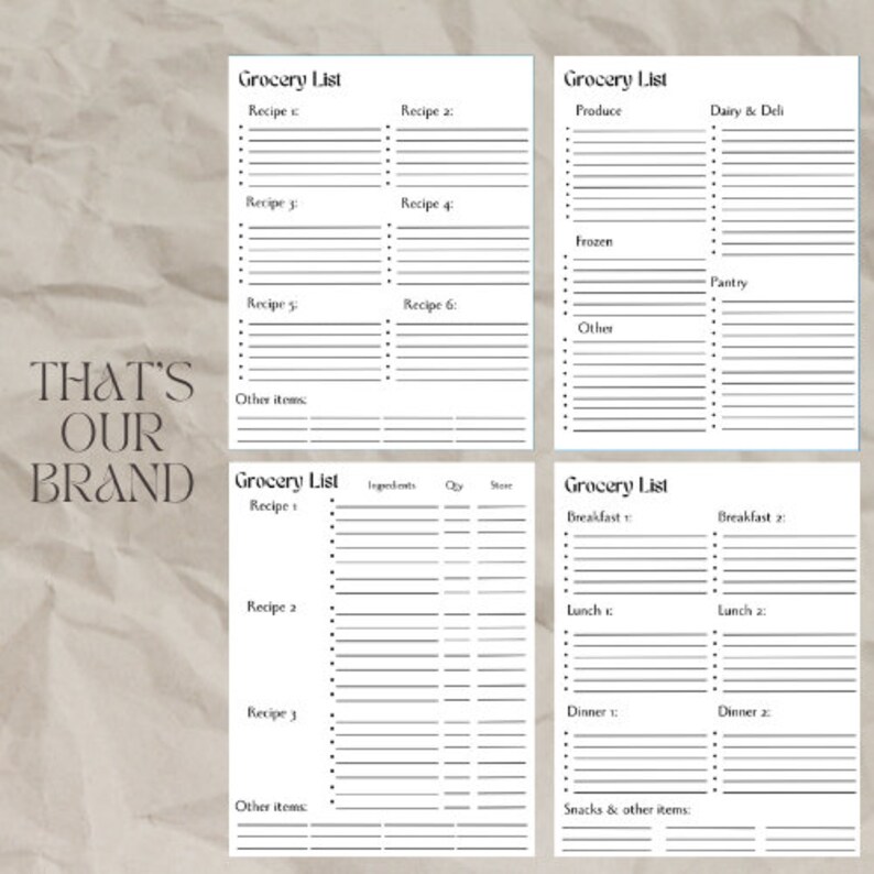 Printable Grocery Shopping List Templates 4 Styles - Etsy