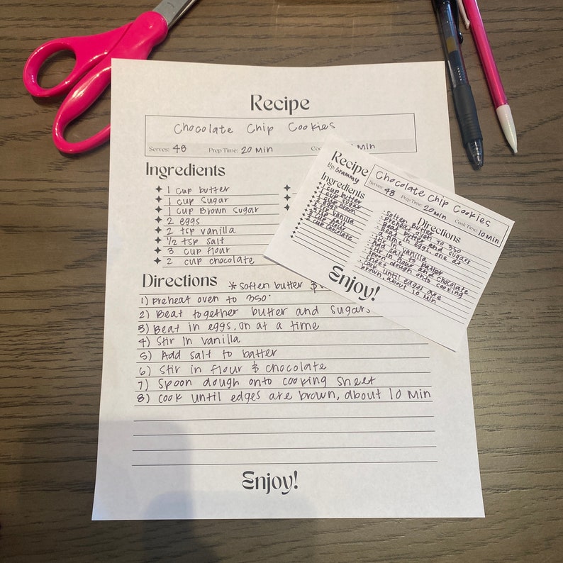Printable Recipe Template 2 Styles - Etsy