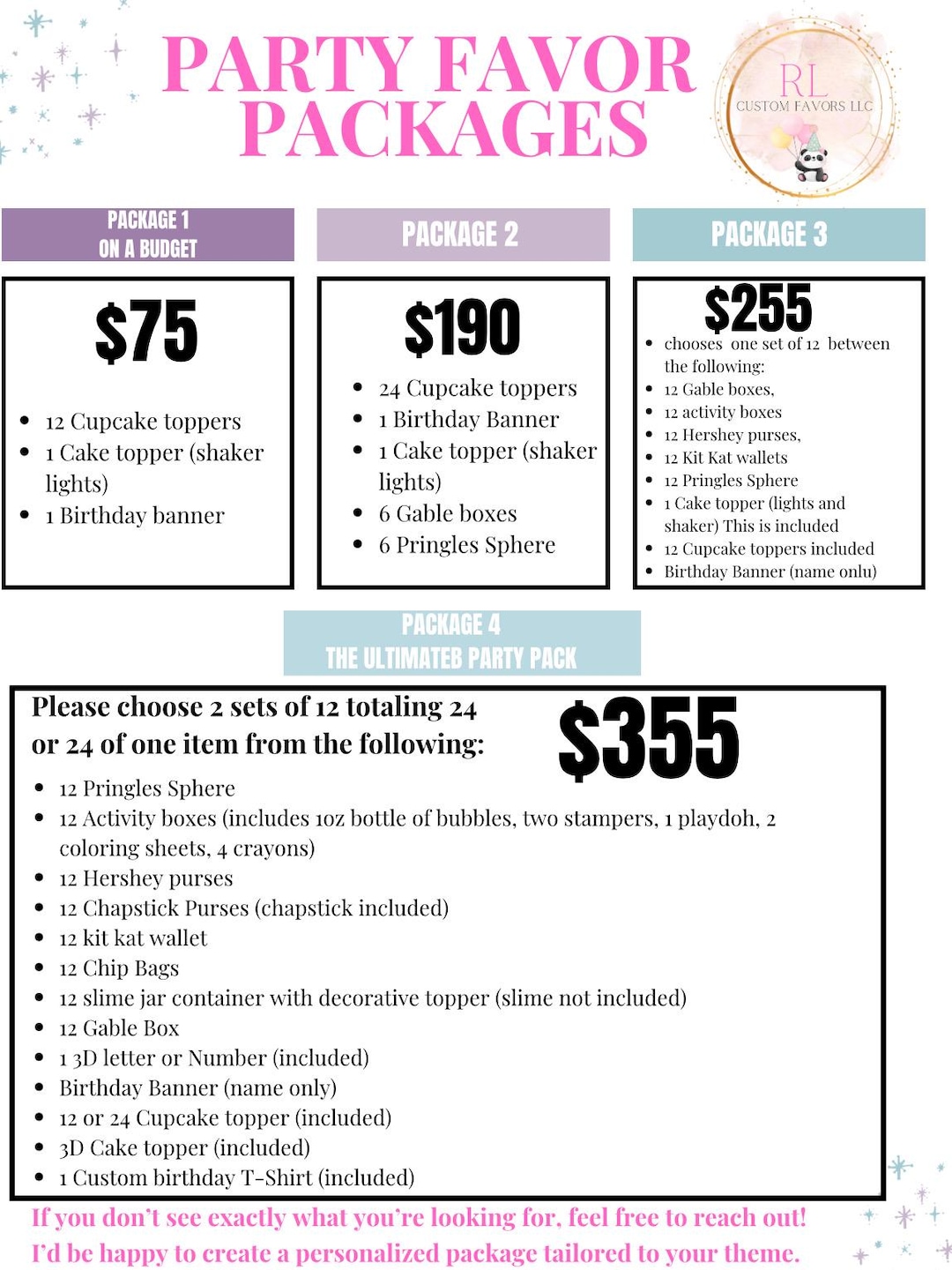 Customized Party Favor Packages, Party Packages, Party Favors - Etsy