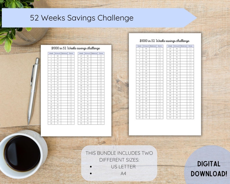 52 Weeks Savings Challenge Printable Template, Savings Tracker for 52 ...