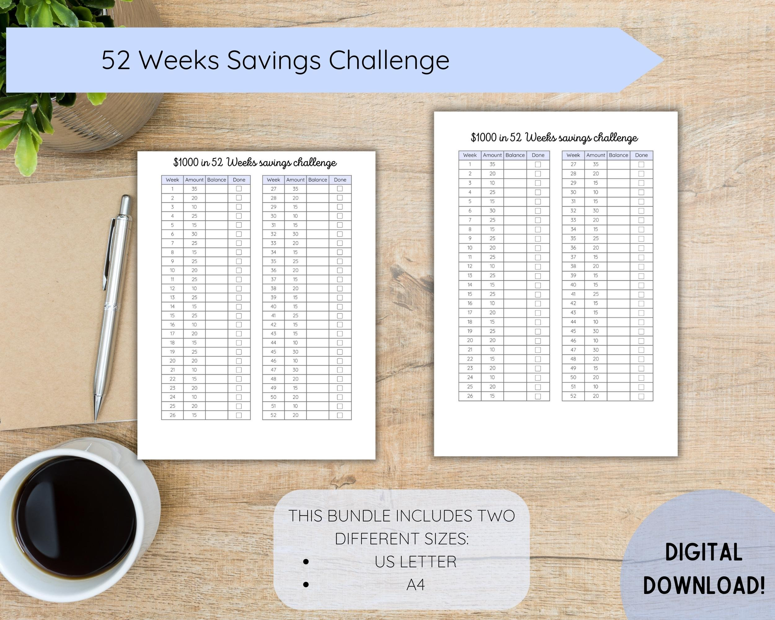 52 Weeks Savings Challenge Printable Template, Savings Tracker for 52 ...