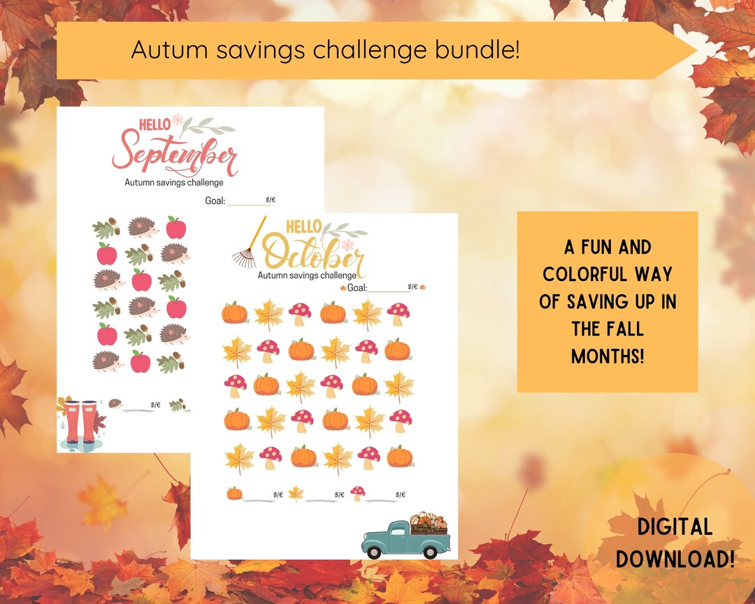 Fall Savings Challenge, Colorful 30 Day Challenges, Cash Saving - Etsy