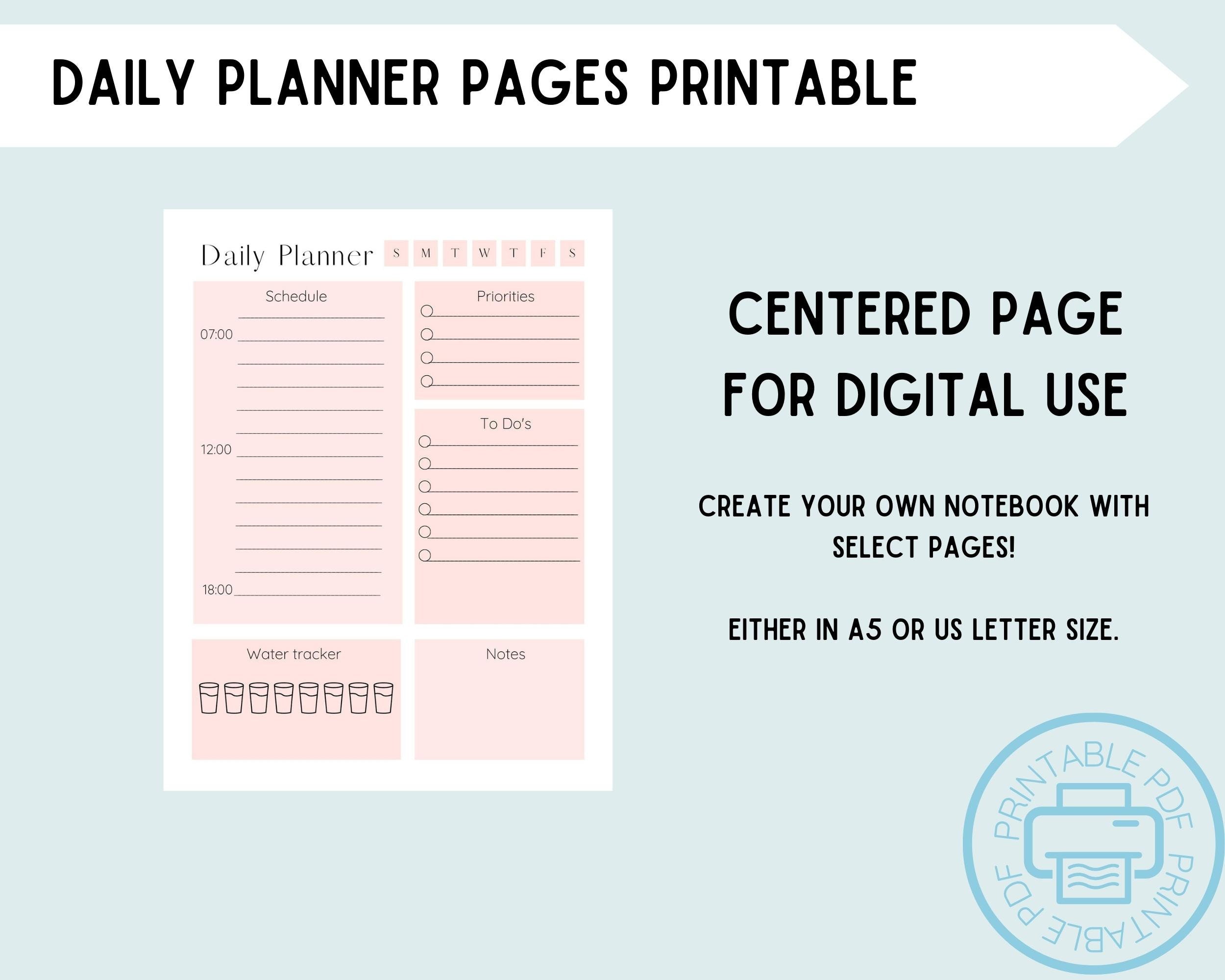Daily Planner Printable PDF Page Notebook Planner - Etsy