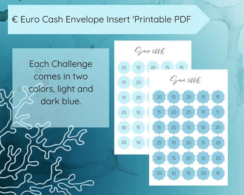 EURO Cash Envelope Printable Insert Savings Challenges - Etsy