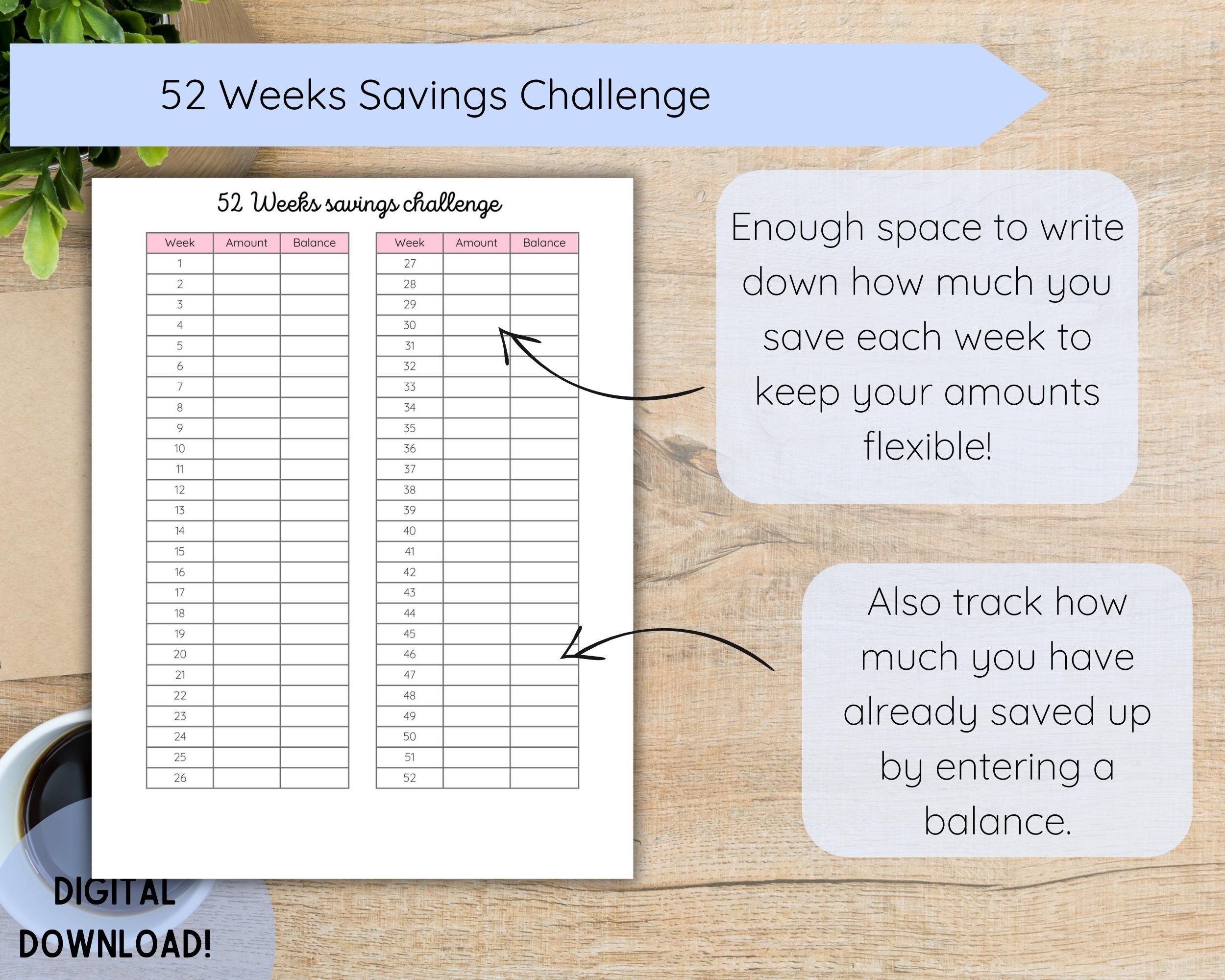 52 Weeks Savings Challenge Printable Template, Savings Tracker for 52 ...