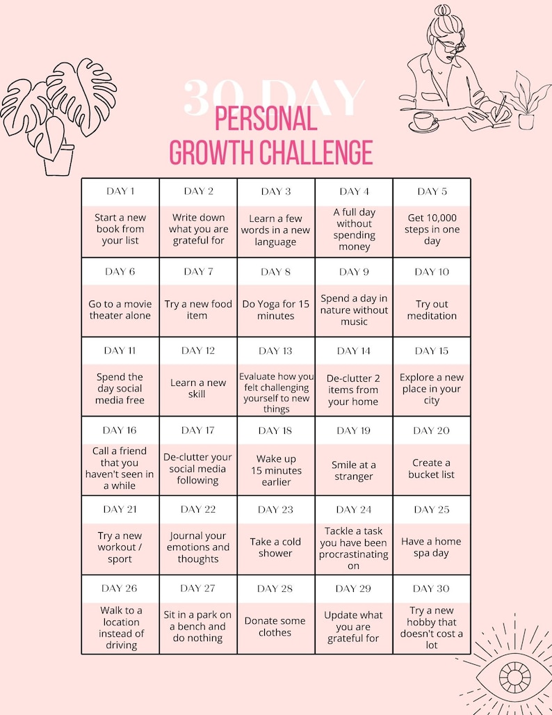 30 Day Challenge Personal Growth and Mental Health, Self-care ...
