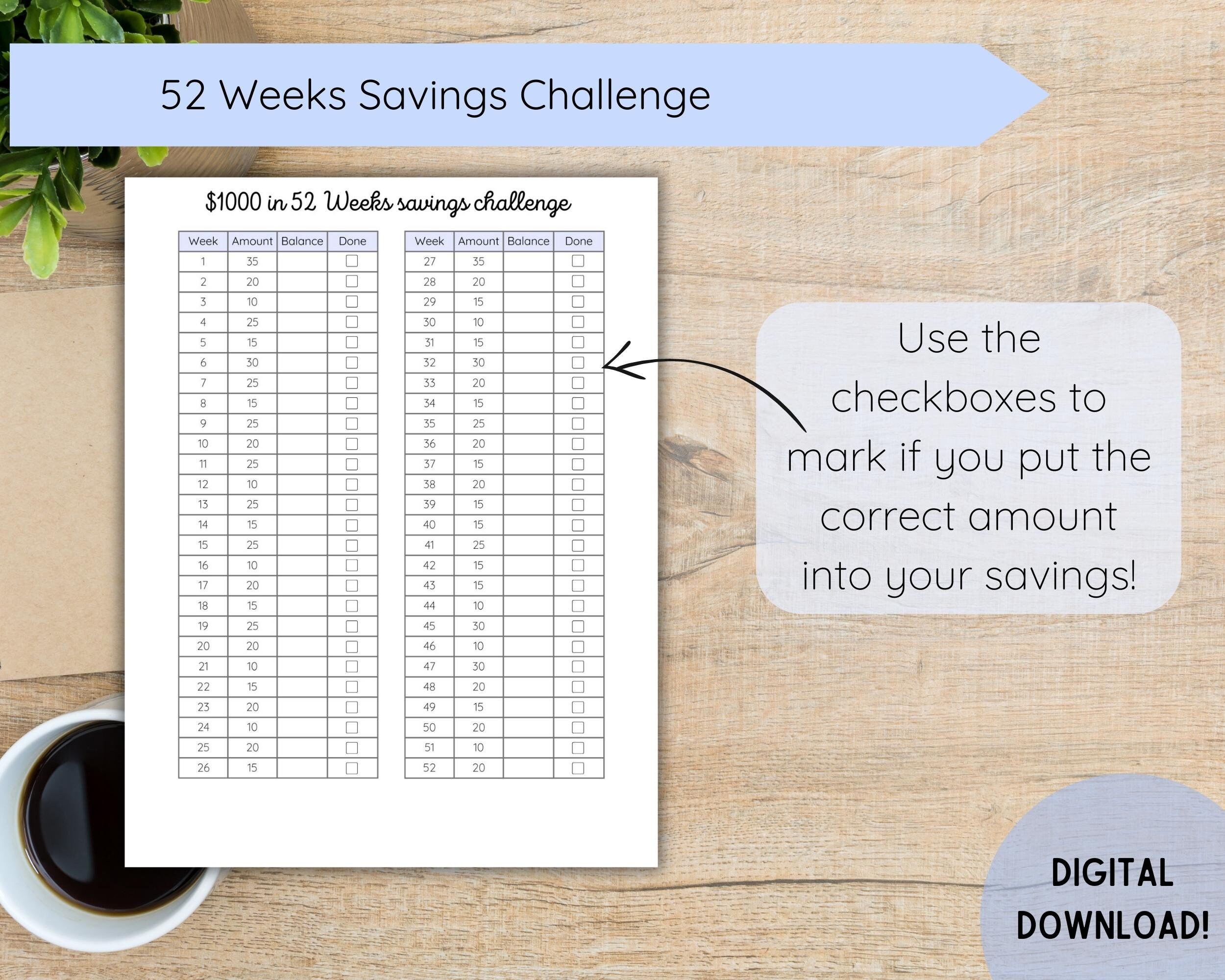 52 Weeks Savings Challenge Printable Template, Savings Tracker for 52 ...
