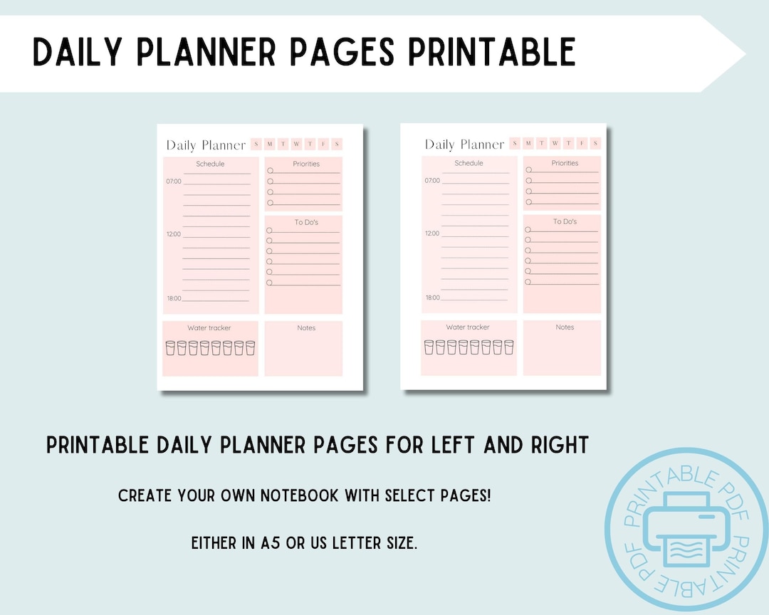 Daily Planner Printable PDF Page, Notebook Planner - Etsy