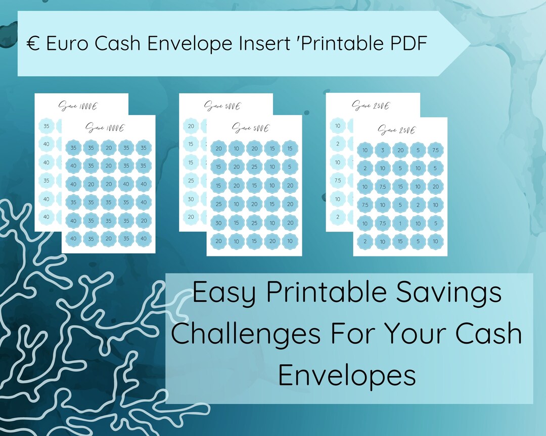 EURO Cash Envelope Printable Insert Savings Challenges - Etsy