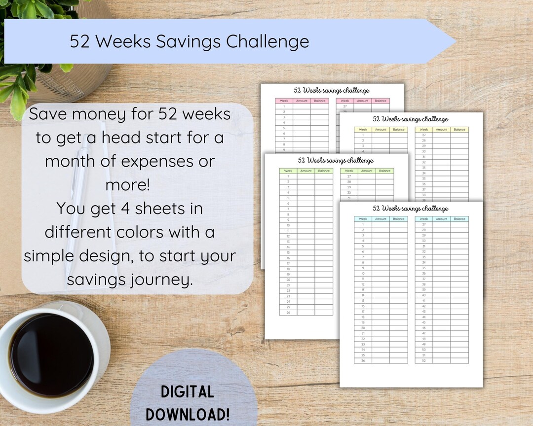 52 Weeks Savings Challenge Printable Template, Savings Tracker for 52 ...