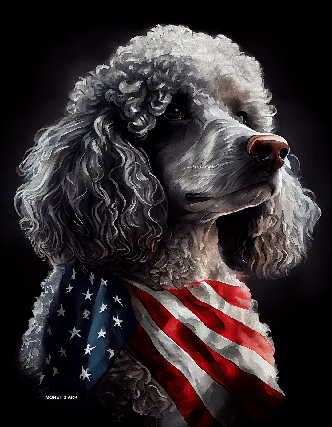 Poodle With US Flag Digital Art Watercolor Monet Inspired - Etsy