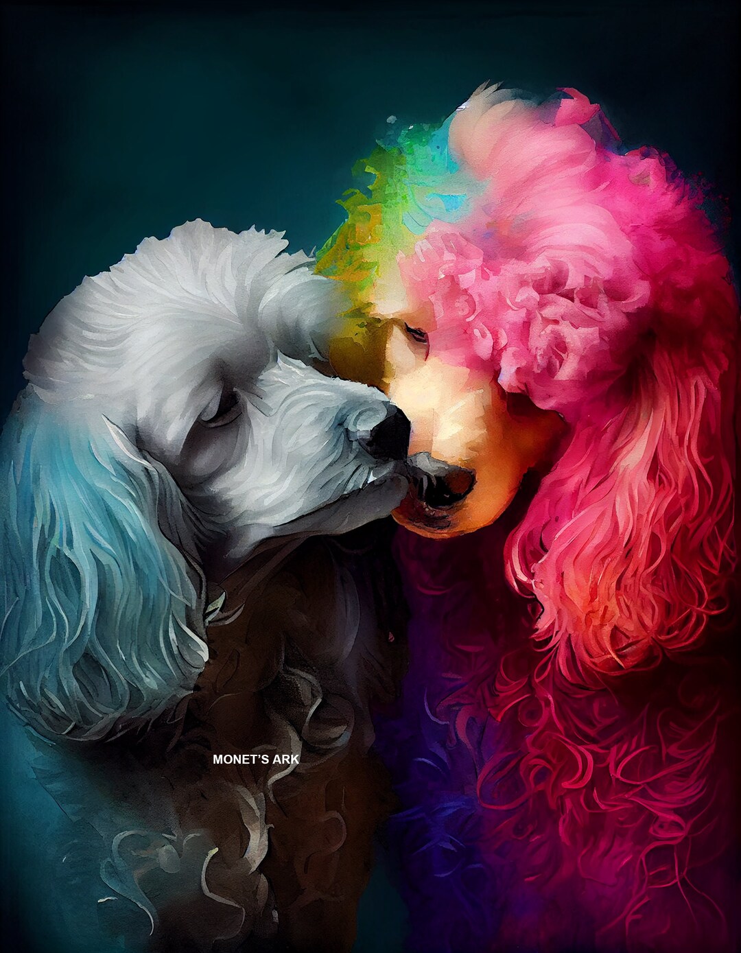 Poodle Hug Digital Art Watercolor Monet Inspired - Etsy