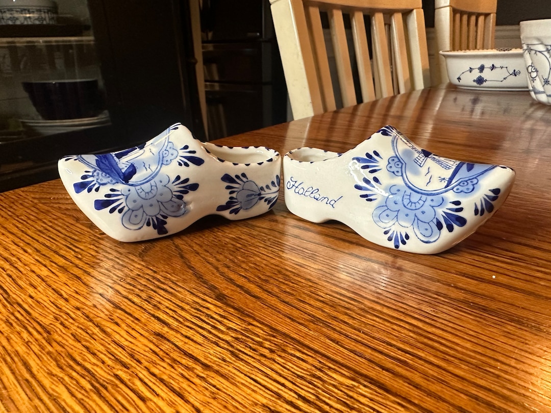 Vintage Delft Blue Holland China Clogs - Pair - Etsy