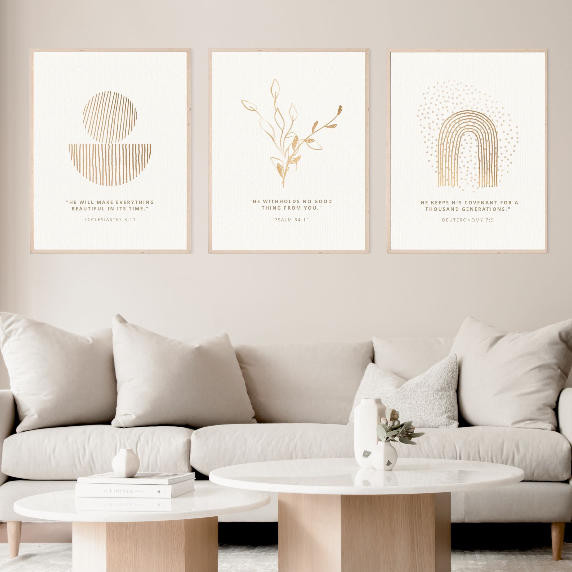 Scripture Wall Art Bundle, Gallery Wall Art Set, Beige Printable Art ...