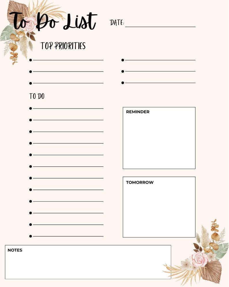 Editable Printable To-do List Floral Pattern Getting Organized Daily ...