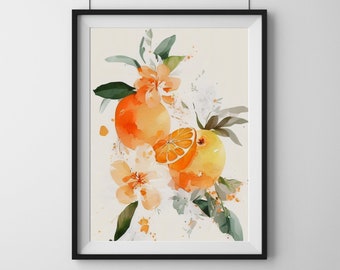Orange Fruit Watercolor Minimal Printable Wall Art Printable Modern Art ...