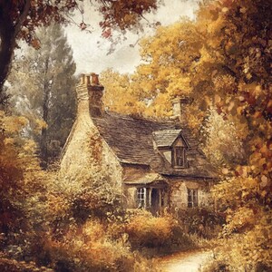 English Cottage in the Fall | English Country Wall Art | Vintage Wall ...