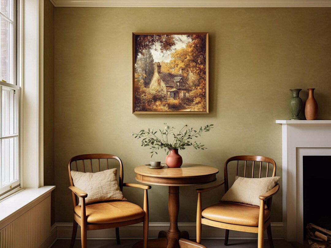 English Cottage in the Fall | English Country Wall Art | Vintage Wall ...