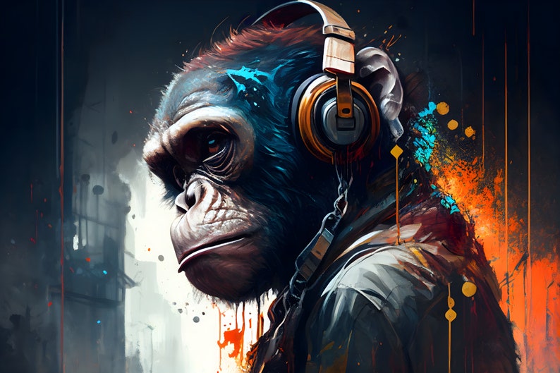 Monkey With Headphones 2 Digital Download Instant Download - Etsy