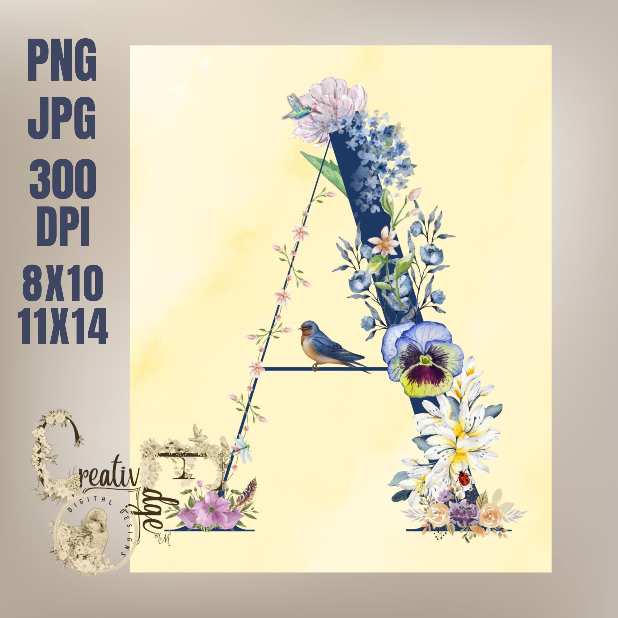 Floral Wall Art Letter A Digital Download Letter Art Nursery Decor ...