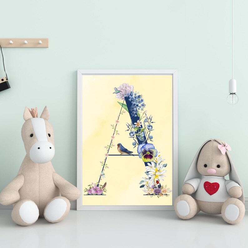Floral Wall Art Letter A Digital Download Letter Art Nursery Decor ...