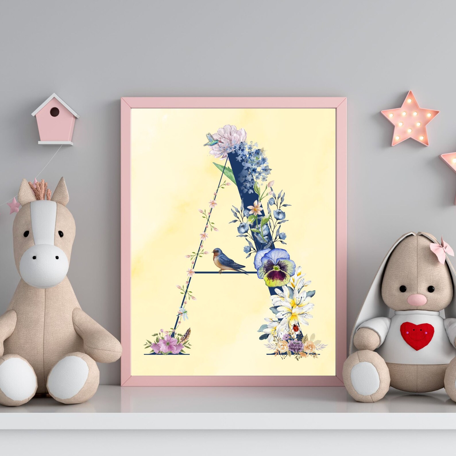 Floral Wall Art Letter A Digital Download Letter Art Nursery Decor ...