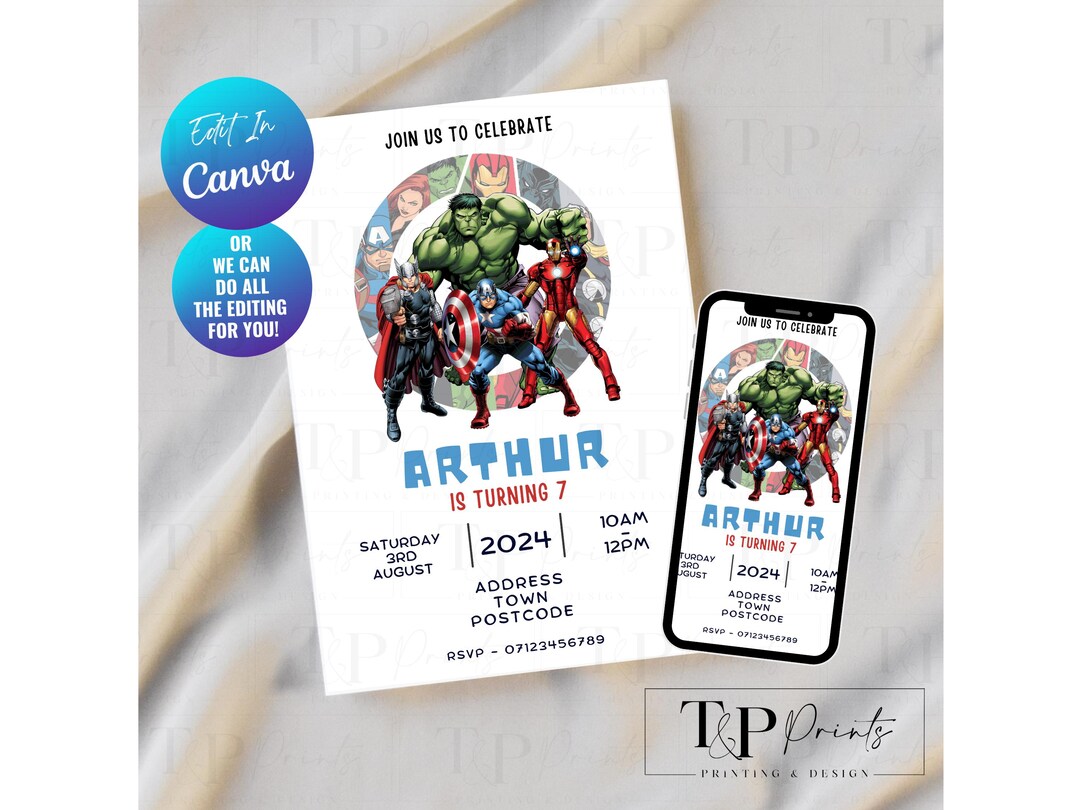 Avengers Party Invitation Marvel Party Invitation Digital Download Hulk ...