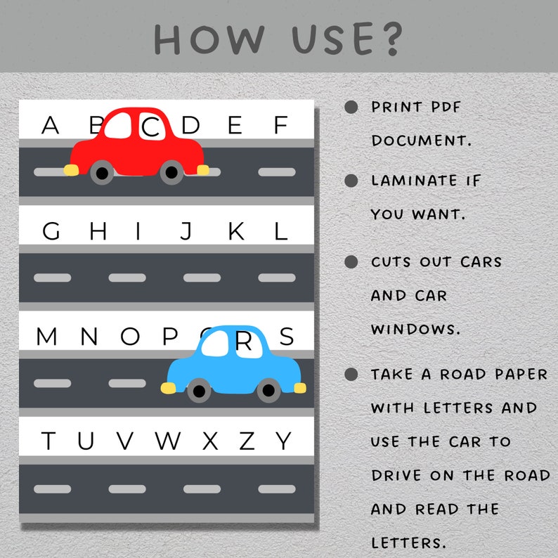 Alphabet Car Activity | Printable | Letters| Worksheet | Kids ...
