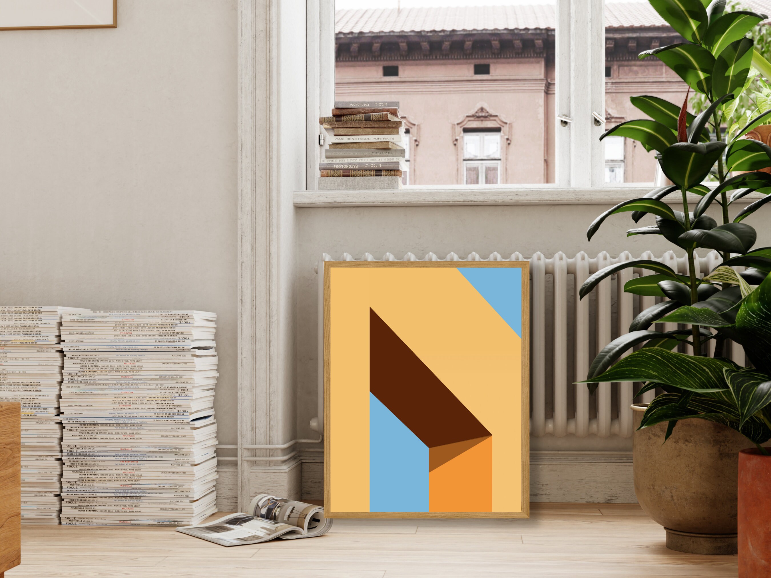 Yellow Brutalist Architecture Print, Geometric Minimalist, Digital ...