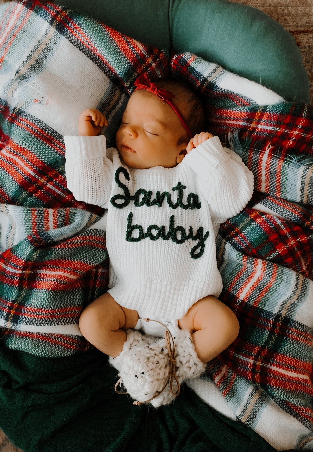 Santa Baby Sweater // Hand Embroidered Sweater // Christmas Chunky Knit ...