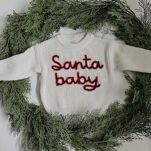 Santa Baby Sweater // Hand Embroidered Sweater // Christmas Chunky Knit ...