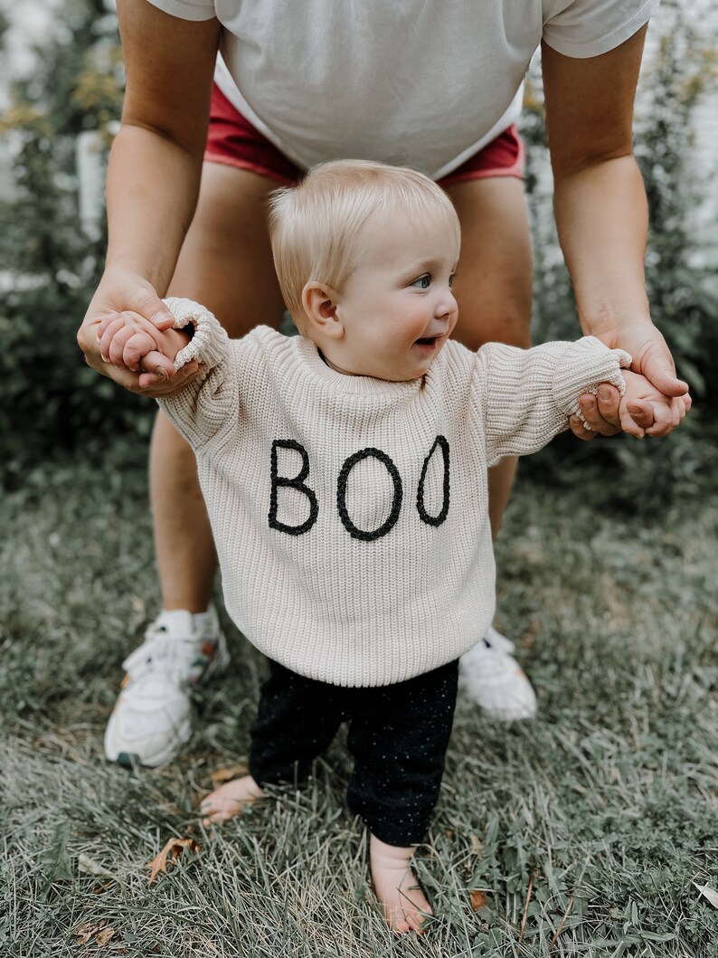 BOO Sweater // Hand Embroidered Sweater // Halloween Chunky Knit Fall ...