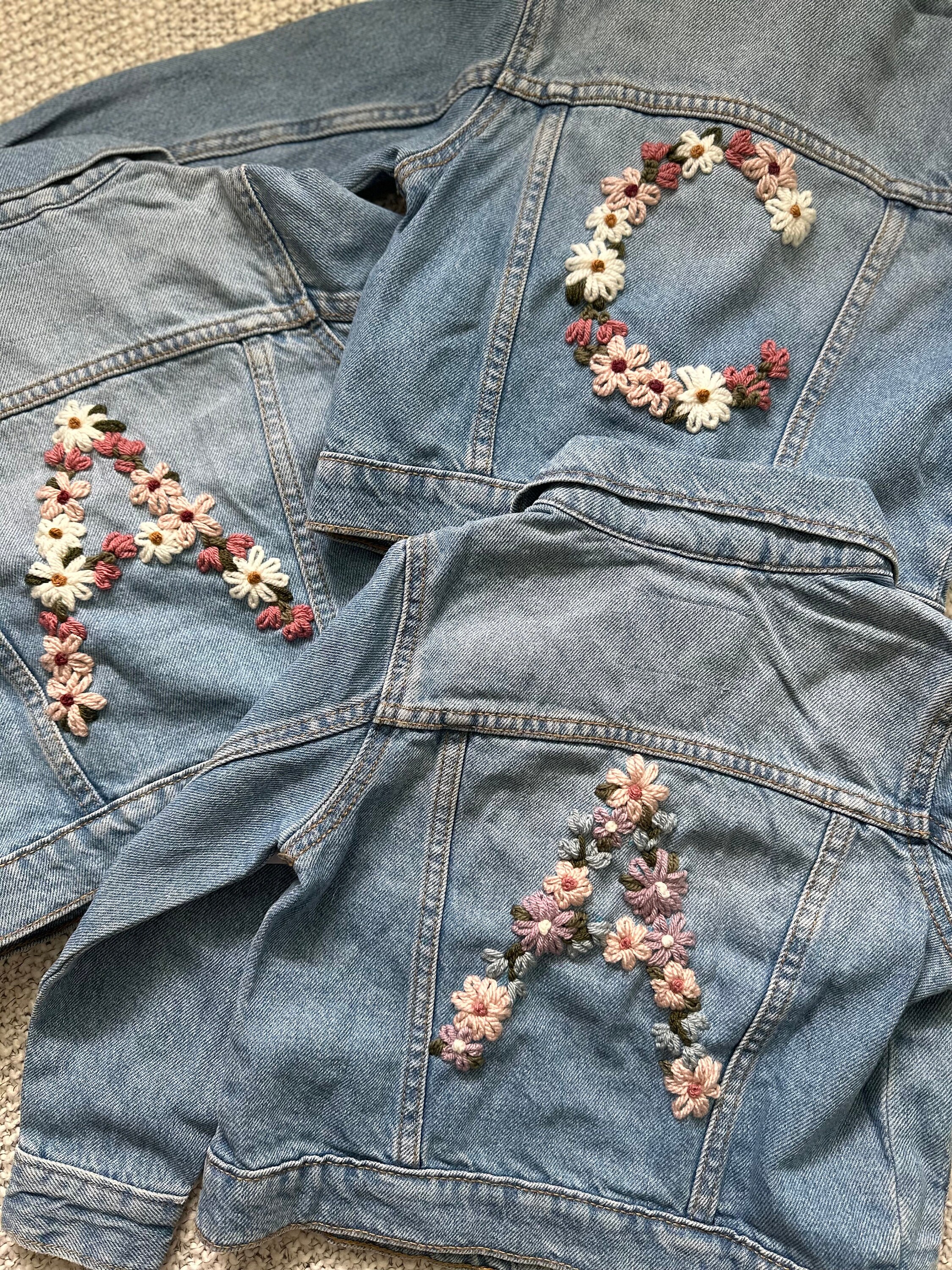 Hand Embroidered Floral Initial Denim Jacket - Personalized Toddler ...