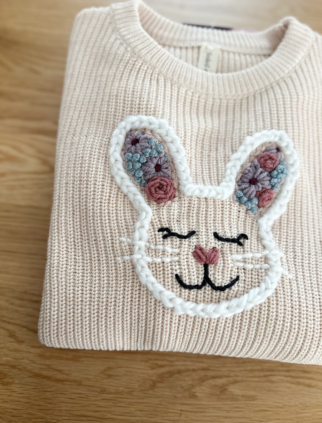 Bunny Sweater // Hand Embroidered Easter Bunny Sweater // Chunky Knit ...