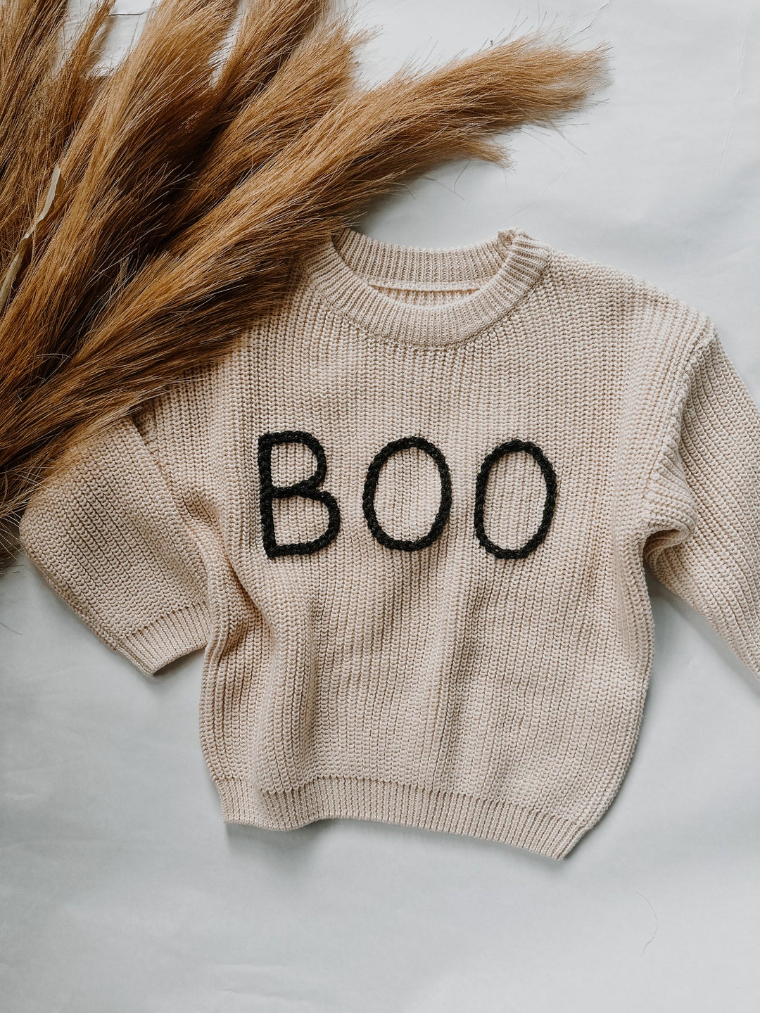 BOO Sweater // Hand Embroidered Sweater // Halloween Chunky Knit Fall ...