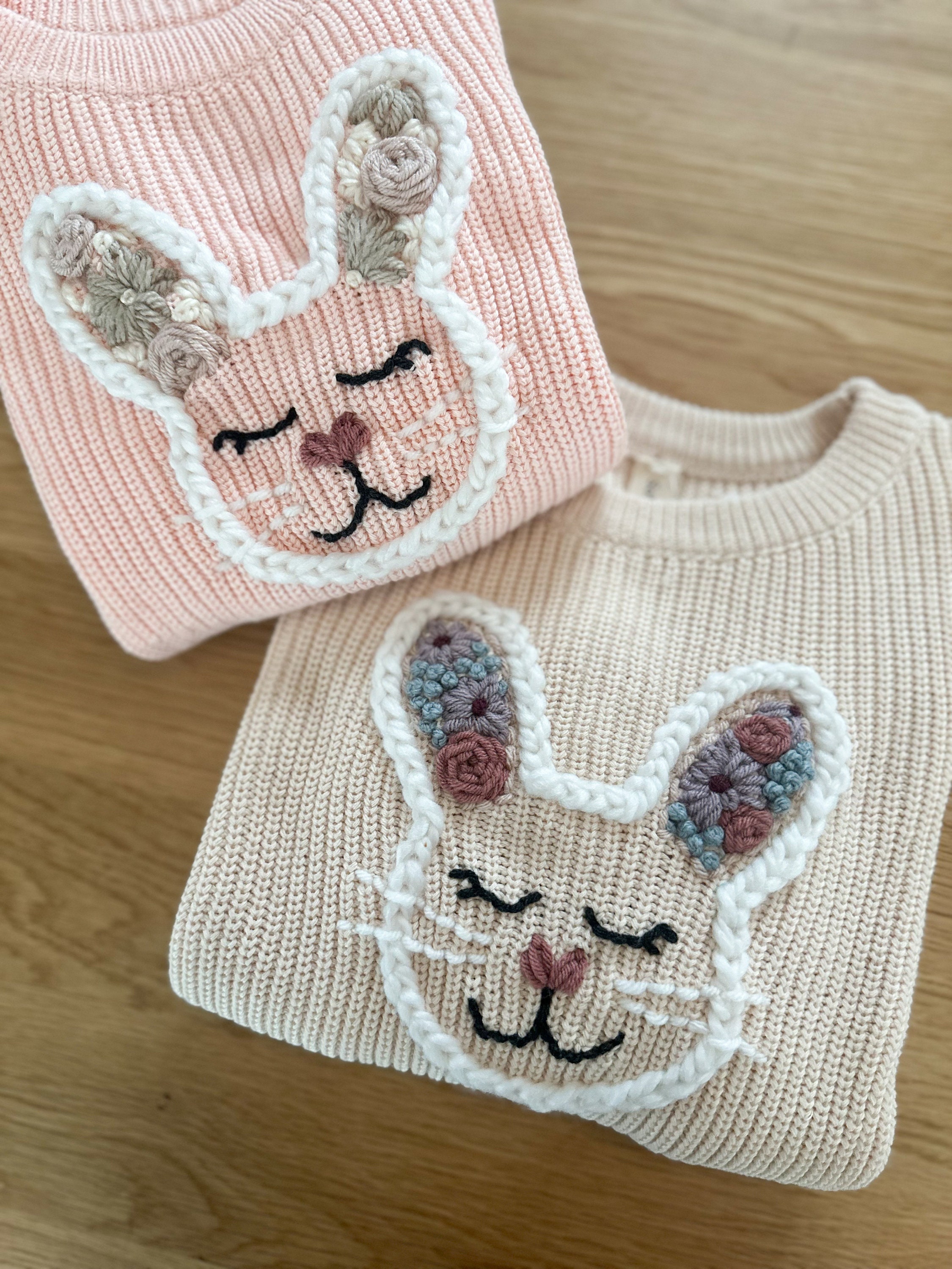 Bunny Sweater // Hand Embroidered Easter Bunny Sweater // Chunky Knit ...