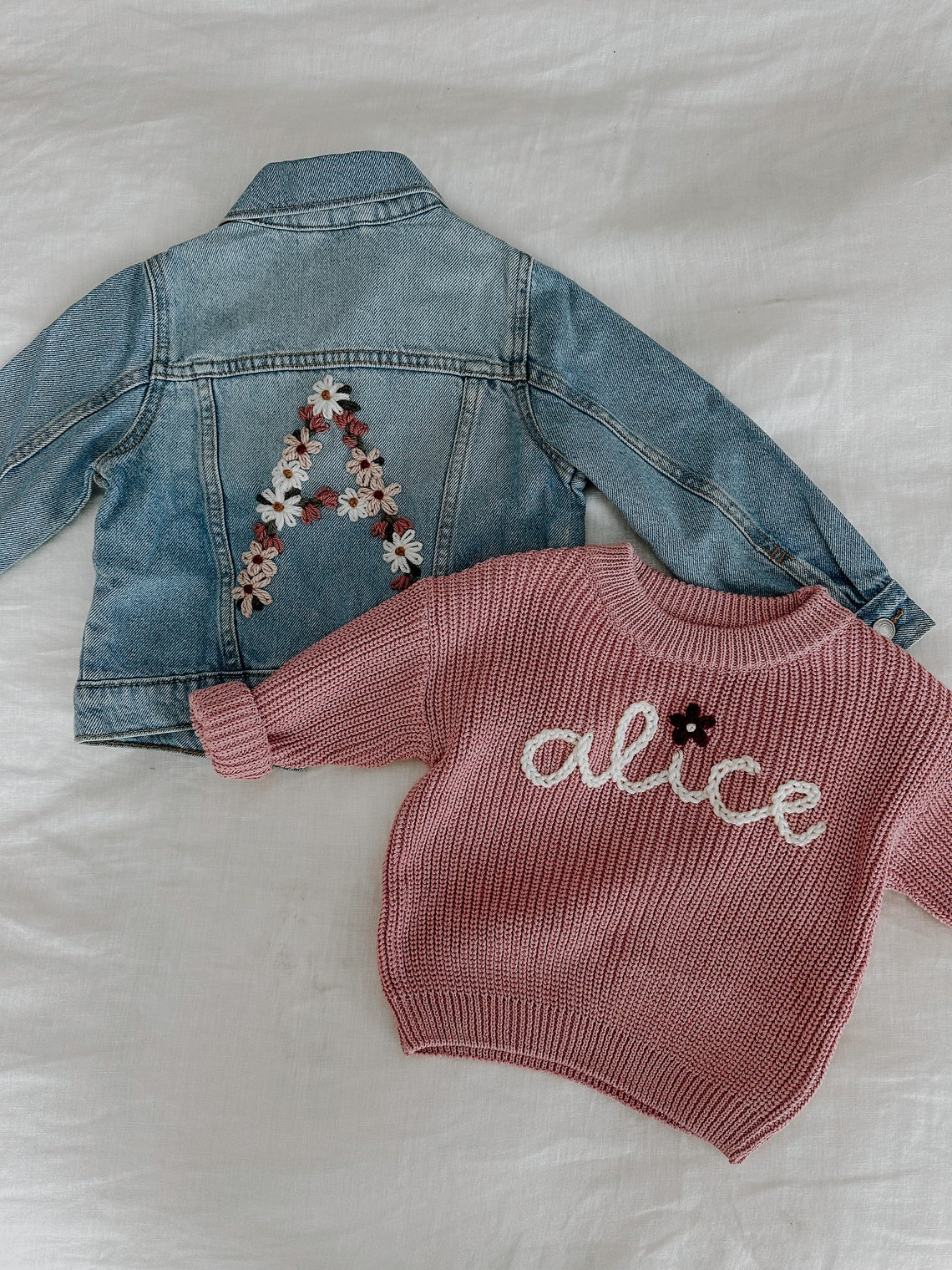 Hand Embroidered Floral Initial Denim Jacket - Personalized Toddler ...