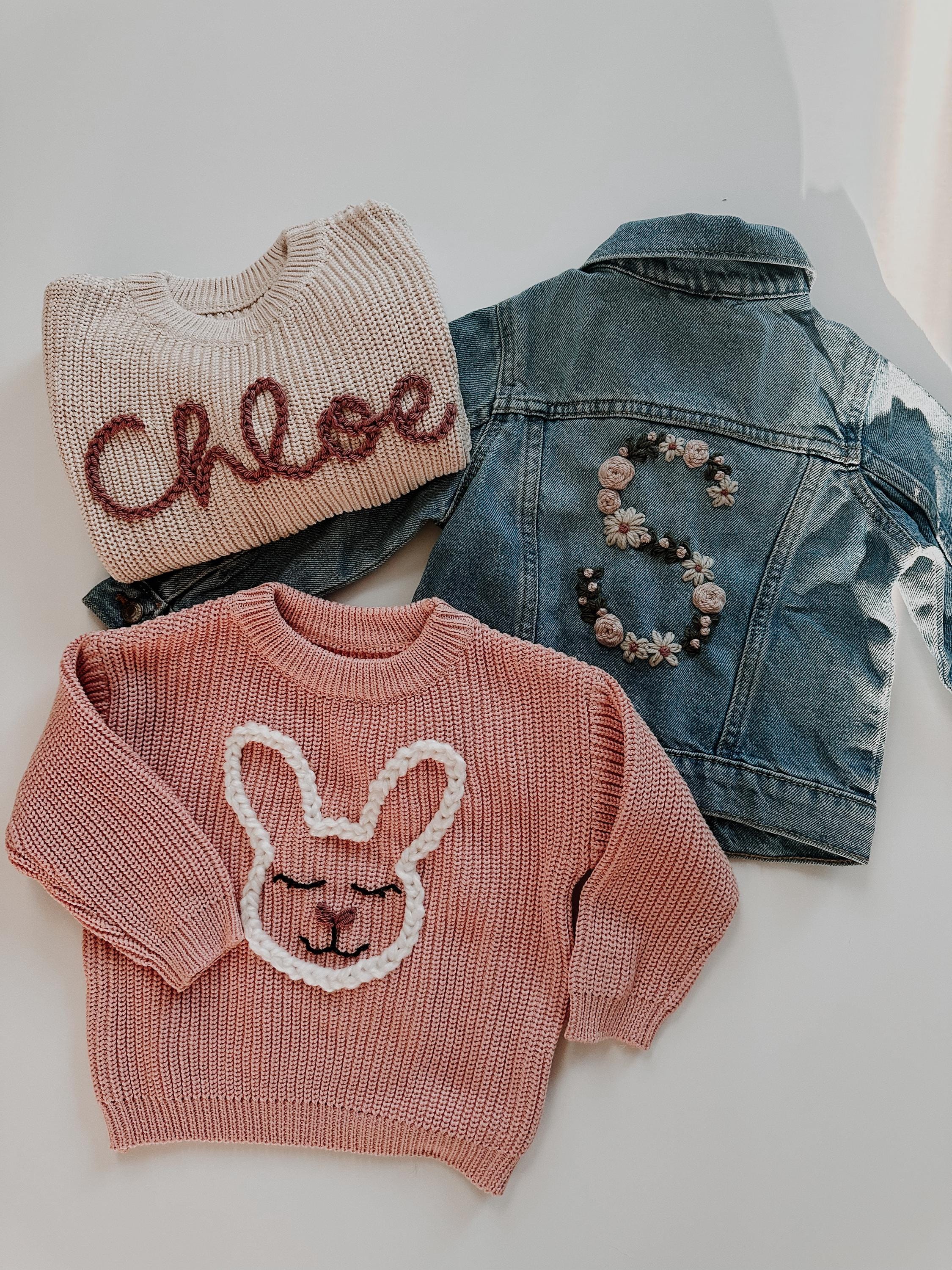 Hand Embroidered Floral Initial Denim Jacket - Personalized Toddler ...