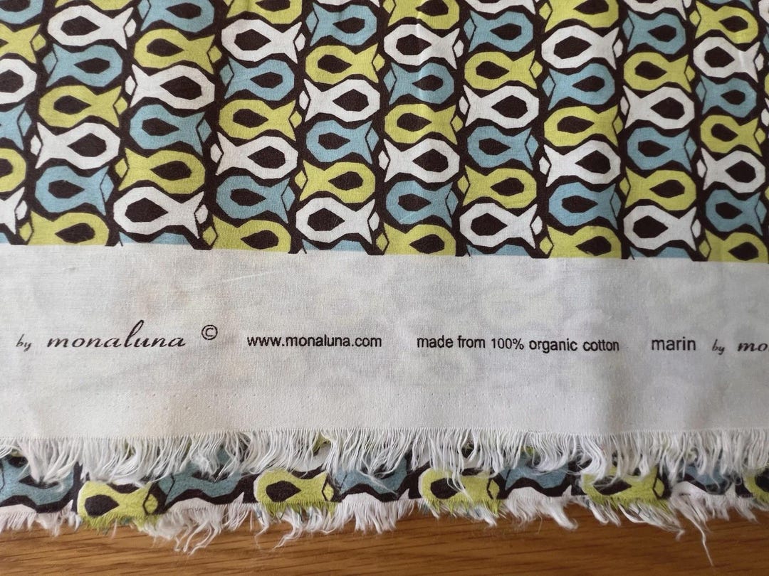 100% Organic Cotton Fabric 3 Yards Marin Monaluna Small Flowers Fish ...