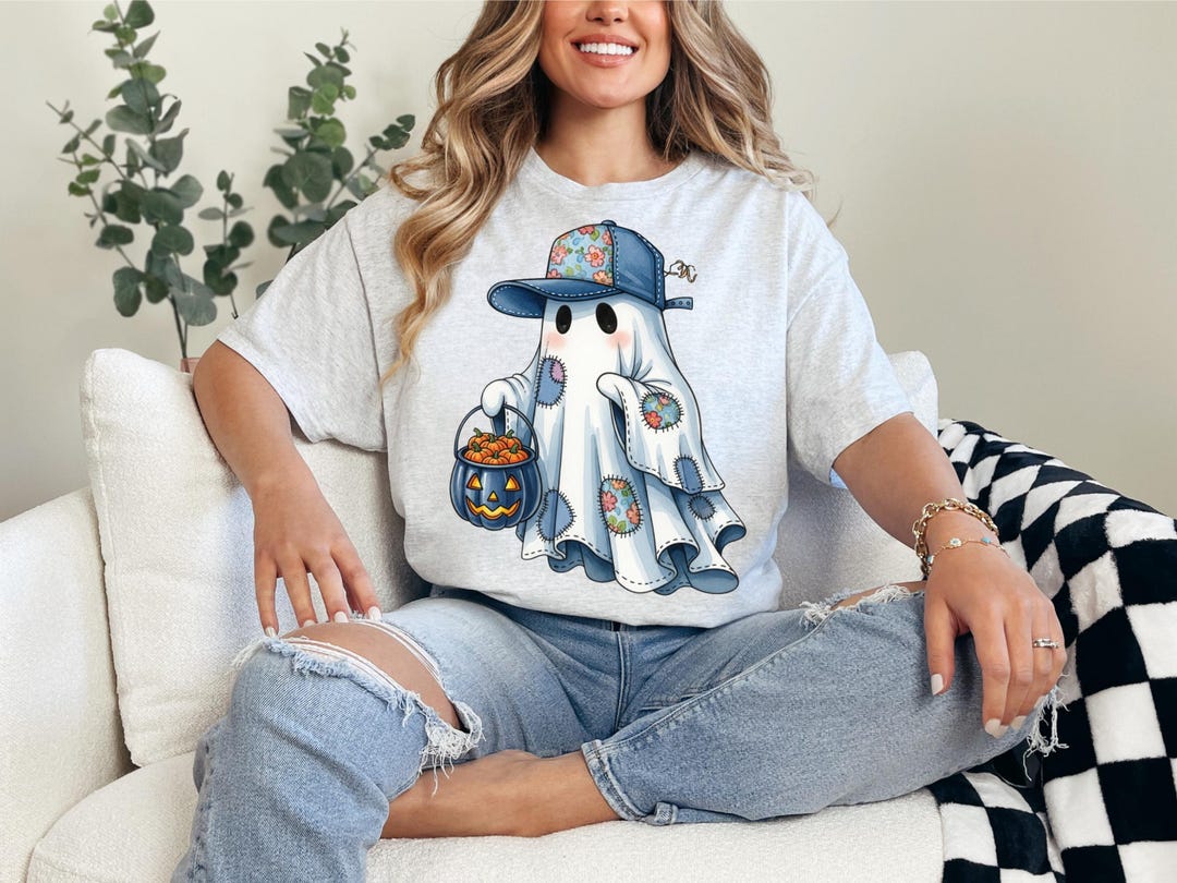 Retro Halloween Blue Denim Ghost PNG: Spooky Season Clipart (digital ...