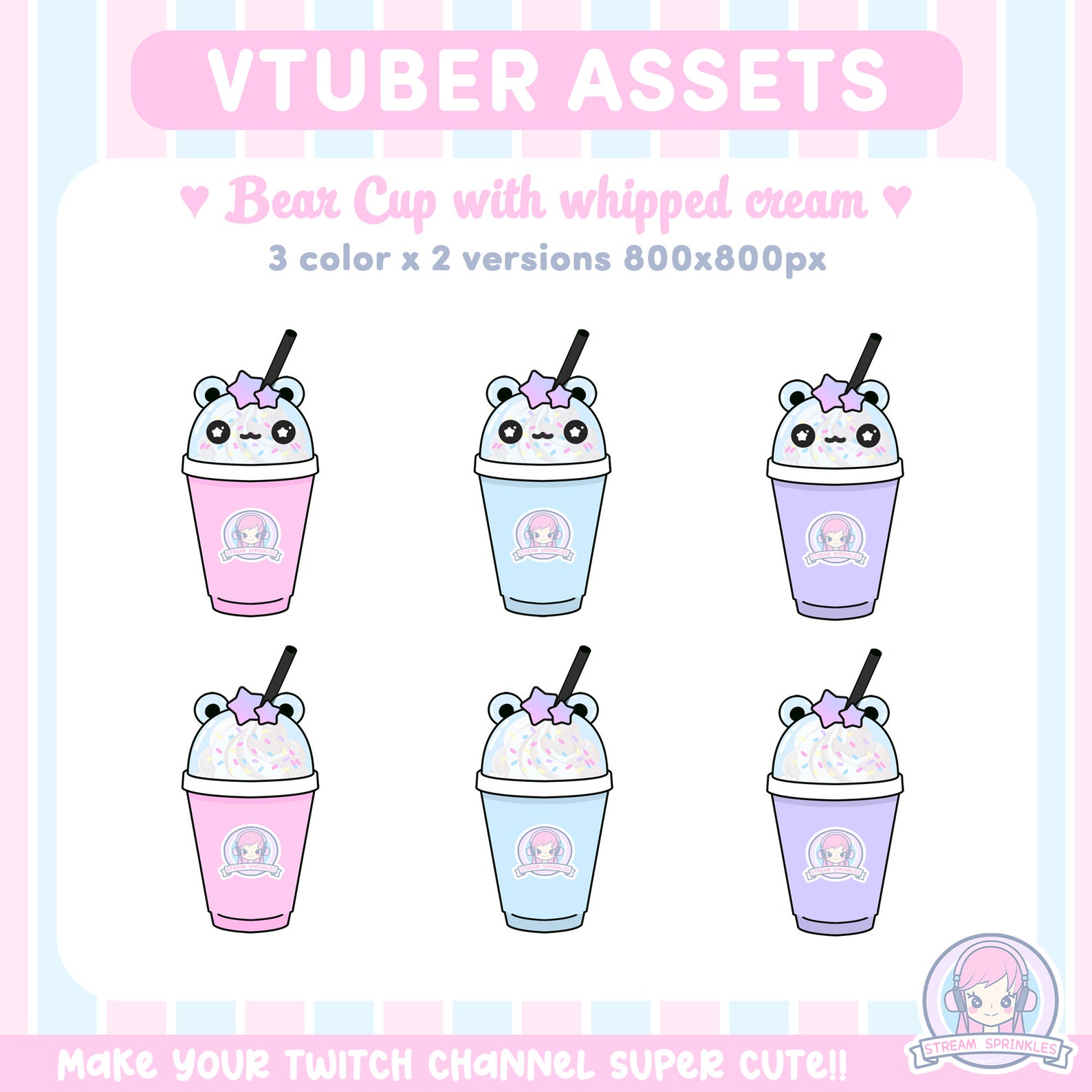 Kawaii Vtuber Assets Bear Coffee Cup With Whipped Cream for 2d Vtube ...