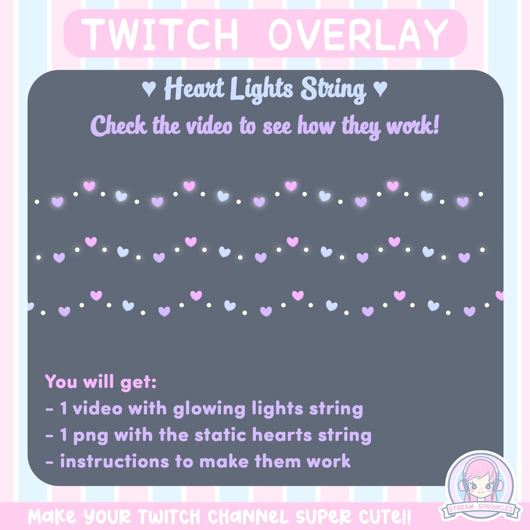 Kawaii Twitch Assets - Glowing Hearts Strings - Pastel Cutecore Assets ...