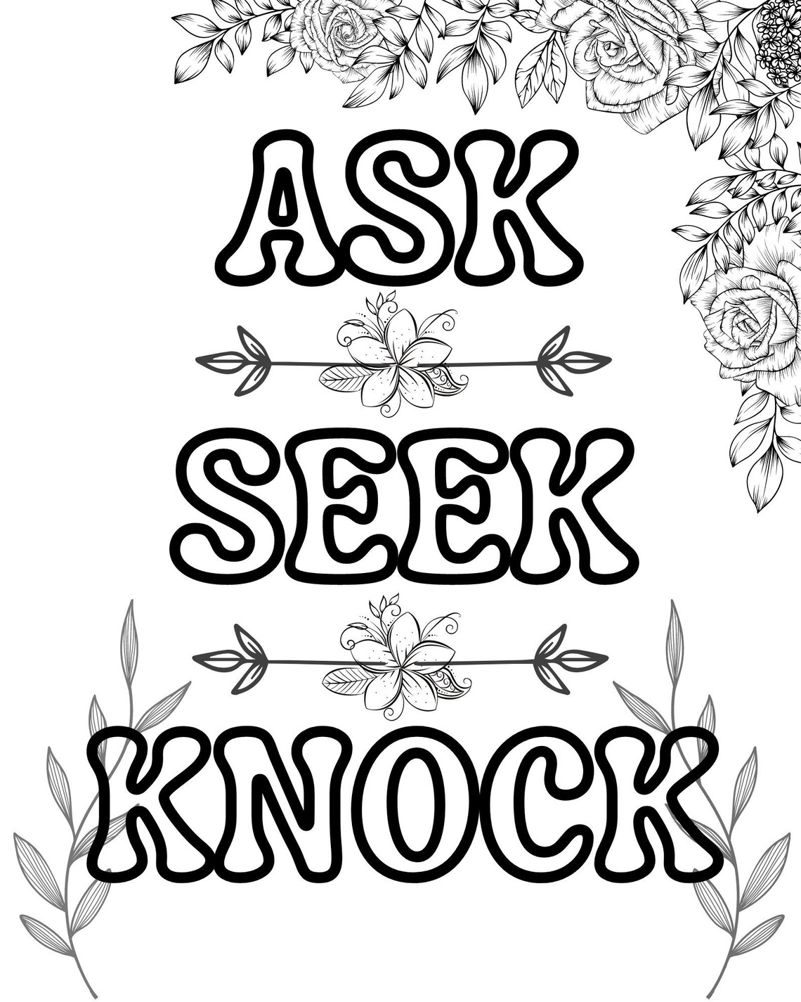 Ask Seek Knock Bible Verse Coloring Page | Christian Printable Wall Art ...