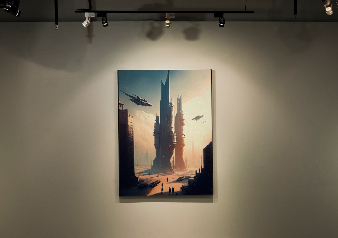 Retro Dystopian Skyscraper Art - Scifi Wall Art - Dystopian Art ...